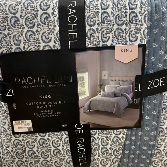 Rachel Zoe | Bedding | Rachel Zoe Blue And White Cotton Reversible King ...